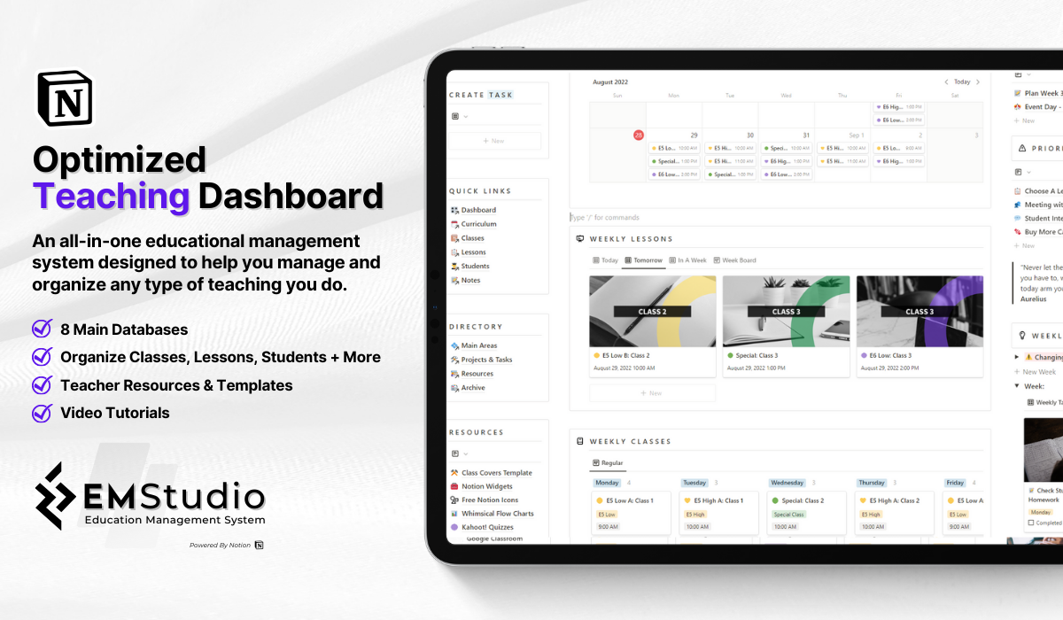 EMStudio Pro: Education Management System - Notionland Template Gallery